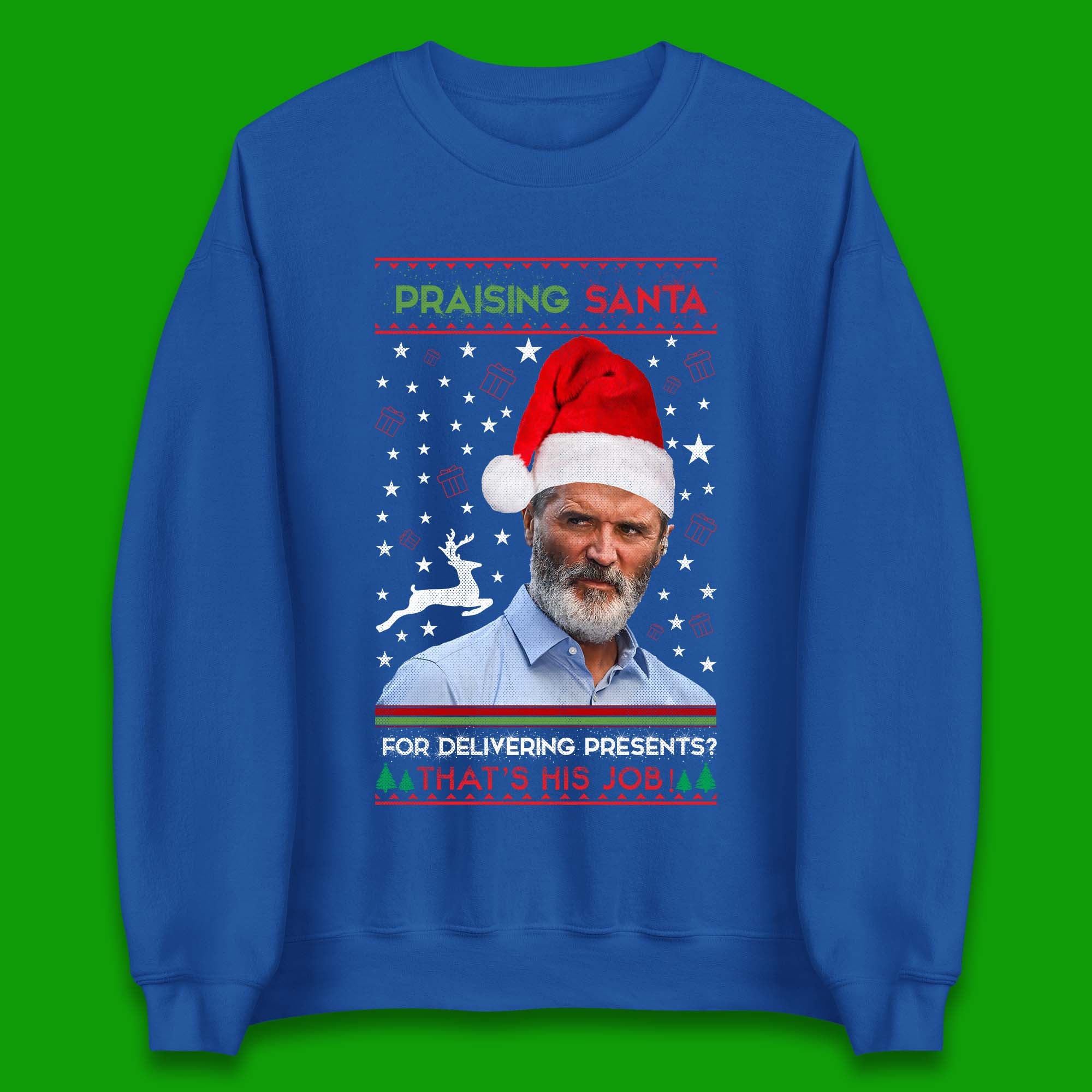 Xmas Jumpers Men Roy Keane Christmas Jumper | Santa Delivering Presents ...