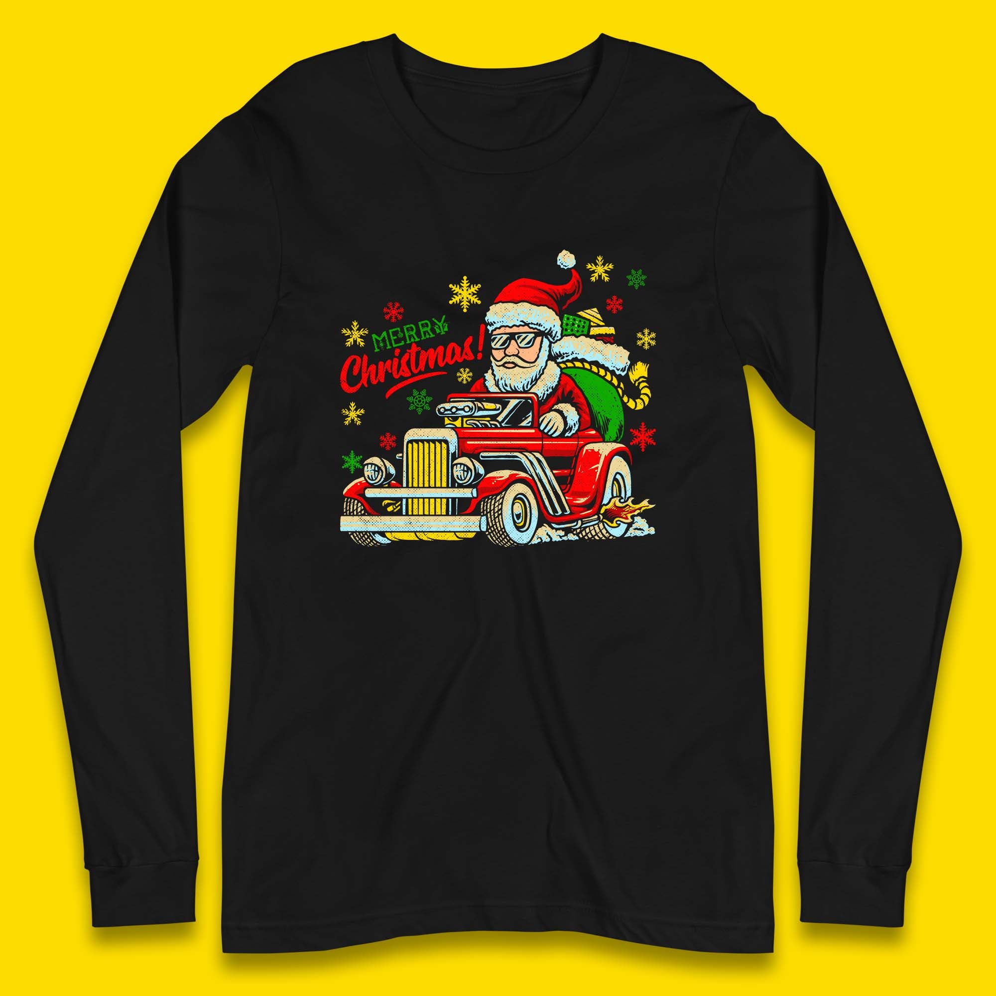Santa Drives A Hot Rod Long Sleeve Tee | Shop For Car Lovers Sale UK ...